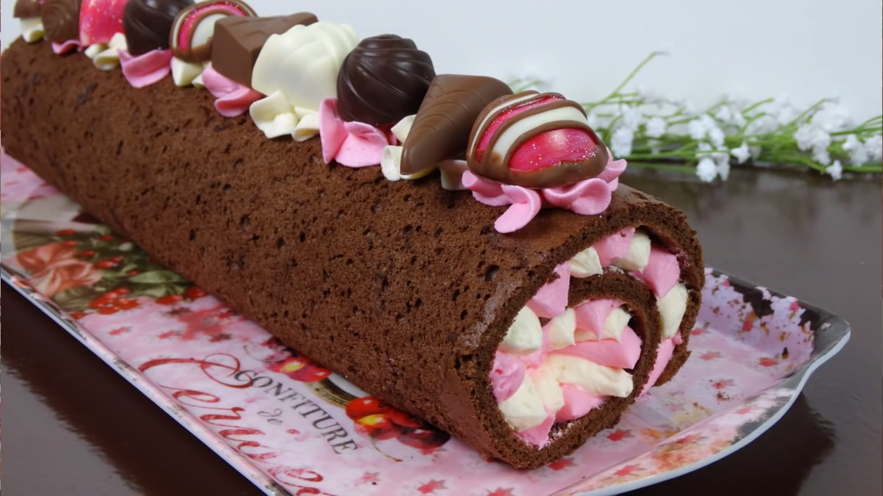 Rollo de chocolate relleno de dos colores